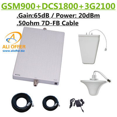 China 1200sqm GSM 9001800 2100 MHz Triband Cell Mobile Phone Signal Booster Repeater Amplifier+LPDS+Ceiling Antenna+15m 7D-FB supplier