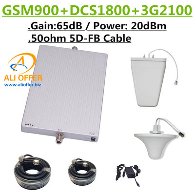 China Triband GSM 900 DCS 1800 3G 2100 MHz Cellular Mobile Phone Signal Booster Repeater Amplifier+LPDS+Dome Antenna+15m 5D-FB supplier